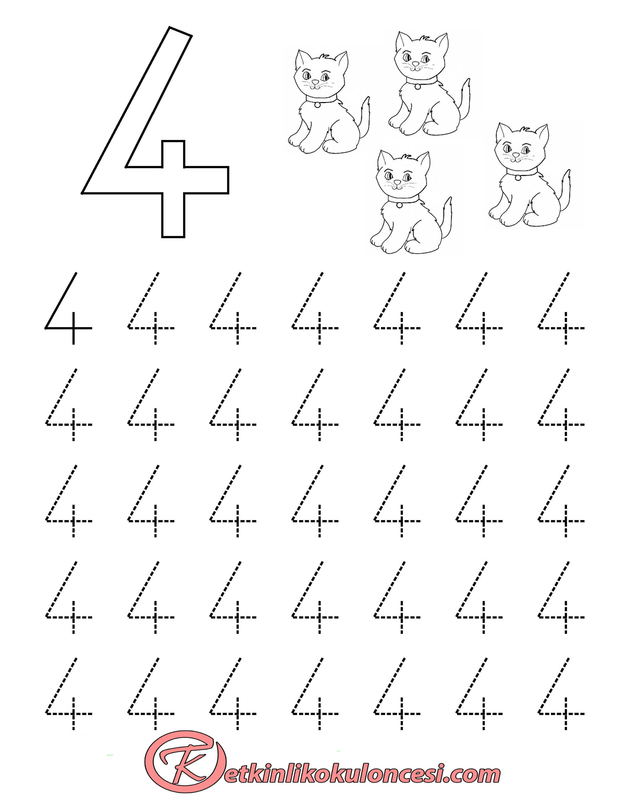 OKUL ÖNCESİ 4 RAKAMI ÇALIŞMA SAYFASI, 4 RAKAMI ÇİZGİ ÇALIŞMASI – OKUL ...
