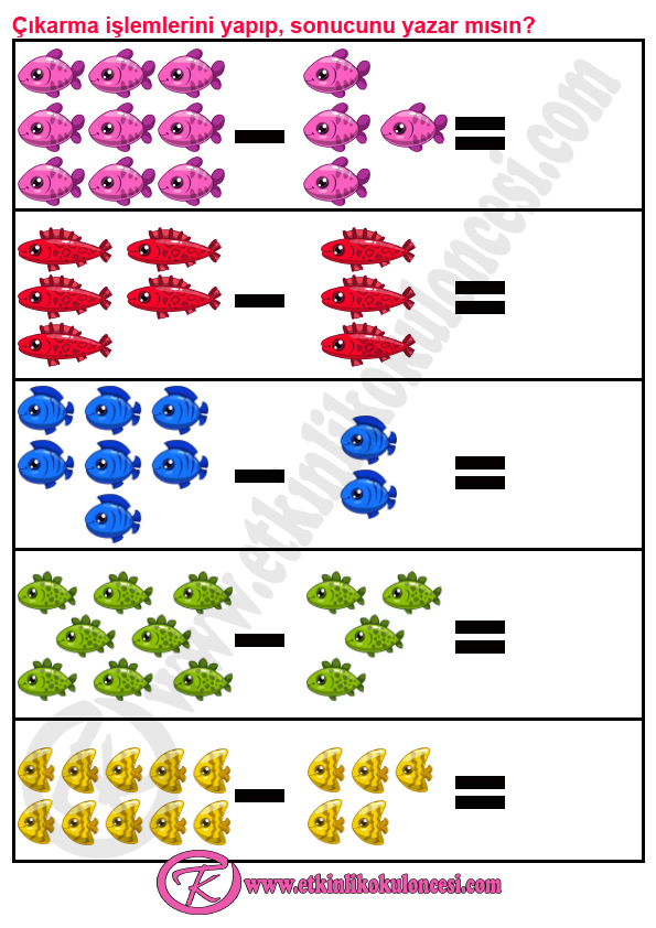 anaokulu çıkarma ödev – OKUL ÖNCESİ ETKİNLİKLER